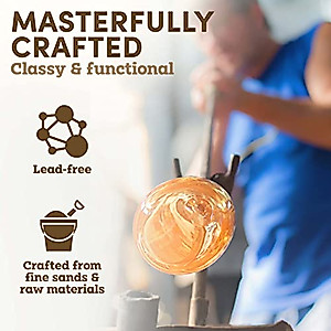 Paksh Novelty Whiskey Decanter Set - 7-Piece Italian Crafted Glass Decanter & Whiskey Glasses Set - Holiday Whiskey Gifts for Men and Women w/ Ornate Stopper and 6 Cocktail Glasses, Red