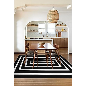 Lanffia Black and White Area Rug 6x9ft Contrasting Geometric Modern Stripe Symmetrical Indoor Outdoor Rug Machine Washable Extra Large Rugs Woven Cotton Floor Carpet for Living Room/Balcony/Backyard