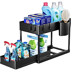 Under Sink Organizer-2 Tier Bathroom Organizer Under Sink Shelf,Under Sliding Sink Organizer,Under Cabinet Organizer Baskets,Multi-purpose Under Sink Shelf Organizer for Bathroom Kitchen（Black）