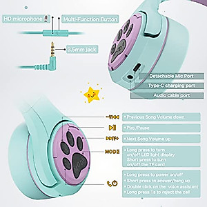 Riwbox CF9 Cat Ear Kids Bluetooth Headphones with LED Light Up,Safe 85dB Volume Limit,Built-in Mic&Boom Mic for Calls,Kids Wireless&Wired Headphones for Girls/Toddler/Online Learning/School (Green)