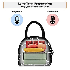 Halloween Bat Lunch Bag for Women Girls Kids Men Reusable Insulated Lunch Tote Bag for Office Work School Picnic Hiking