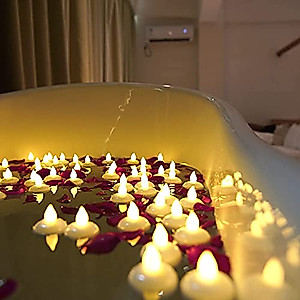 Homemory 24 Pack Waterproof Flameless Floating Tealights with Dried Rose Petals, Warm White Battery Flickering LED Tea Lights Candles - Wedding, Party, Centerpiece, Pool & SPA