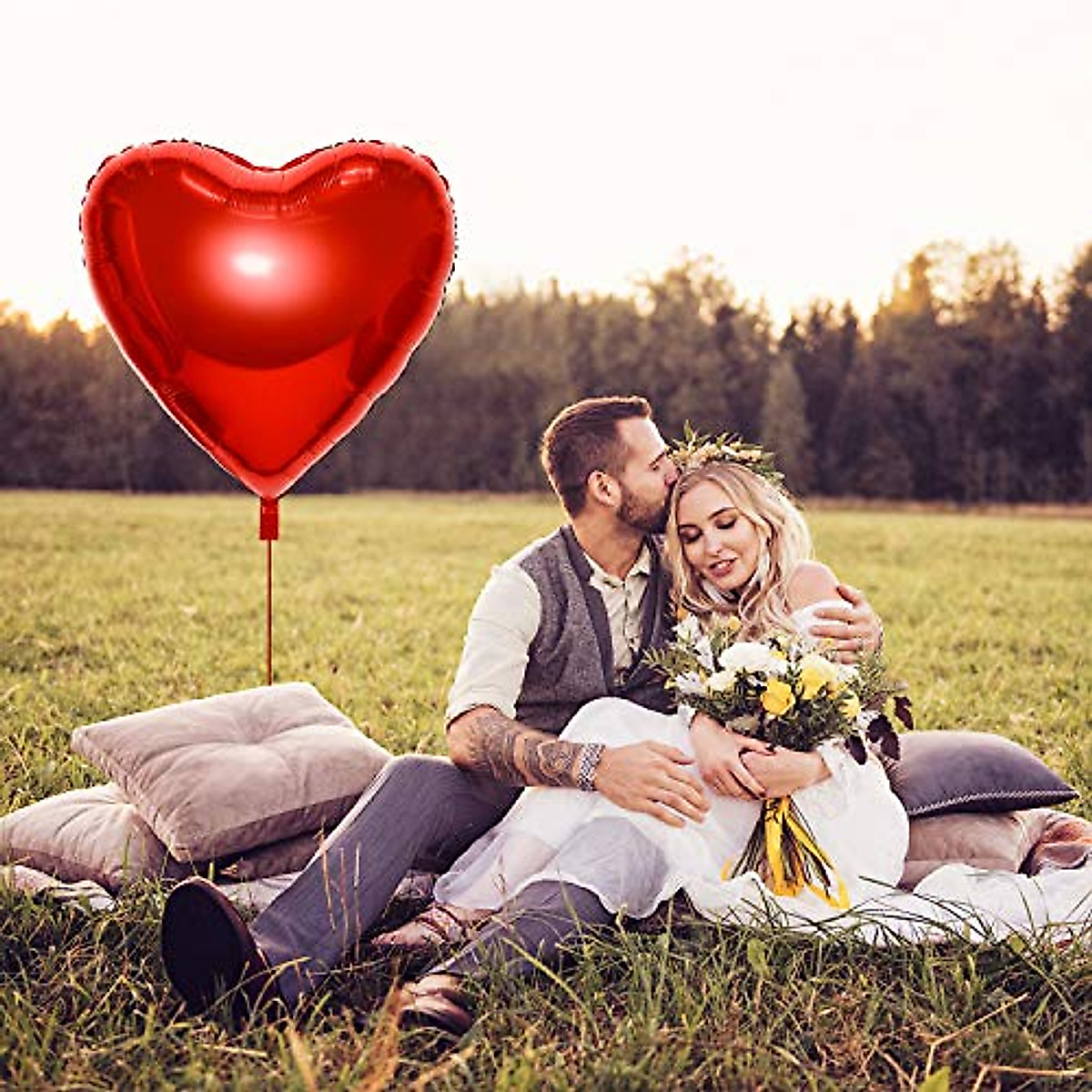 4 Pieces 32 Inches Large Heart Shaped Balloons Huge Red Foil Balloons Valentine's Day Love Balloons for Wedding Engagement Anniversary Party Favor Decorations