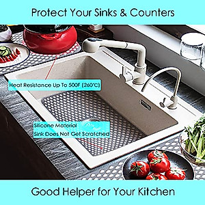 Tisnveky Silicone Sink Protectors for Kitchen [1 Pack] [24.8'' x 13''], Grey Sink Mat Grid for Bottom of Farmhouse Stainless Steel Porcelain Sink with Center Drain