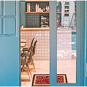 Stair Treads Non-Slip Landing Mat- Skid Resistant Rubber Back Landing Rug - Beautiful Design Landing Mat for Bottom of Stairs - Floormat - Doormat (20" x 30") Floral Red