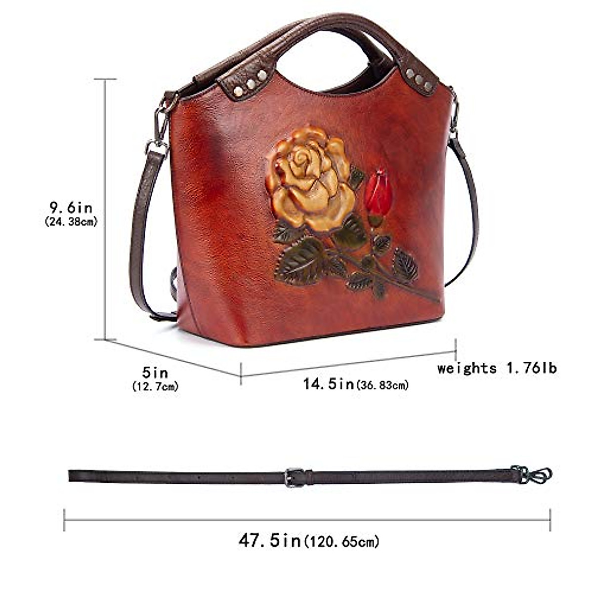 Valrena Genuine Leather Handbags for Women Retro Crossbody Bag Large Shoulder Bags Tote Purse Satchel Handbag