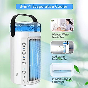 Altered park Portable Air Conditioner Fan, Personal Cooler Super Quiet Desk Fan Mini Air Cooler with 7 Colors LED Light, 3 Speeds,2-Wind Mode, Air Circulator Humidifier Misting Fan for Home Office