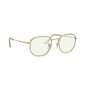 Ray-Ban Rb3548 Hexagonal Glasses, Legend Gold/Clear Blue Light Filtering, 48 mm