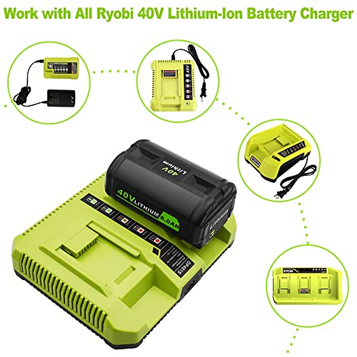 Rocivic 40V 6.0Ah Replacement Battery for Ryobi 40 Volt OP4050A OP4040 OP40404 OP4030 OP4026 OP4050 OP4060A OP40201 OP40261 OP40401 OP40301 Cordless Power Tools Batteries