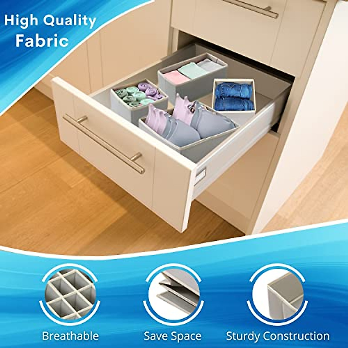 Ecomm Pros, 10 Pack Fabric Drawer Dividers Dresser Organizer, 92 Cell Underwear Organizer, Sock and Bra Organizer- Perfect Drawer Organizers for Clothing, Baby Clothes Nursery Drawer Organizer Storage