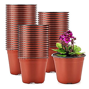 KINGLAKE GARDEN 4 Inch 120 Pcs Plastic Plants Nursery Pots,Gardening Seed Starting Pots,Seedling Flower Plant Container for Seedlings, Succulents, Transplanting,Indoor Outdoor Plant(Brown)