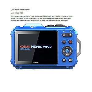 Kodak PIXPRO WPZ2 Rugged Waterproof 16MP Digital Camera with 4X Optical Zoom (Blue) Bundle with 32GB UHS-I microSDHC Memory Card with SD Adapter (2 Items)
