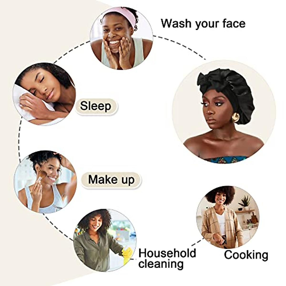 Satin Bonnet for Women Hair Bonnet for Sleeping Large Double Layer Silk Sleep Cap with Wide Elastic Band Hair Cap for Sleeping with 45PCS Waterproof Disposable Shower Caps (Black)