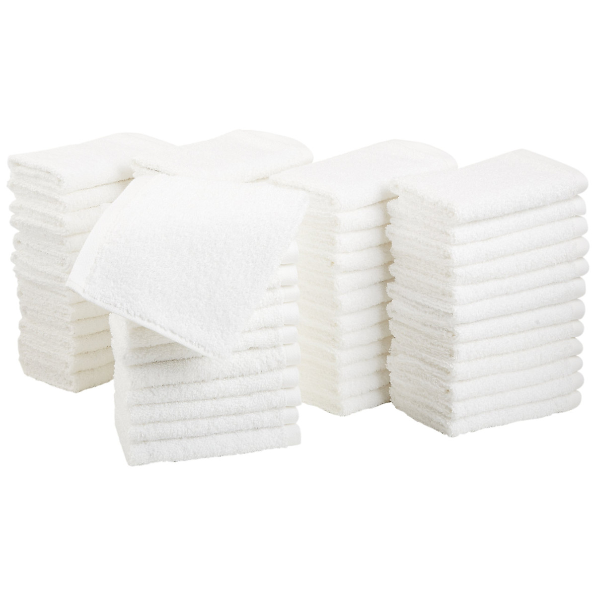 Amazon Basics Fast Drying, Extra Absorbent, Terry Cotton Washcloths - Pack of 60, White, 12 x 12-Inch