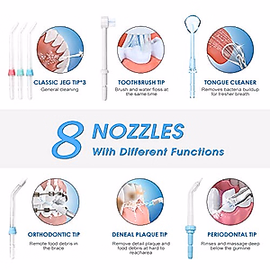 TUREWELL Water Flossing Oral Irrigator, 600ML Dental Water Teeth Cleaner 10 Adjustable Pressure, Electric Dental Oral Flosser for Teeth/Braces, 8 Water Jet Tips for Family (White)