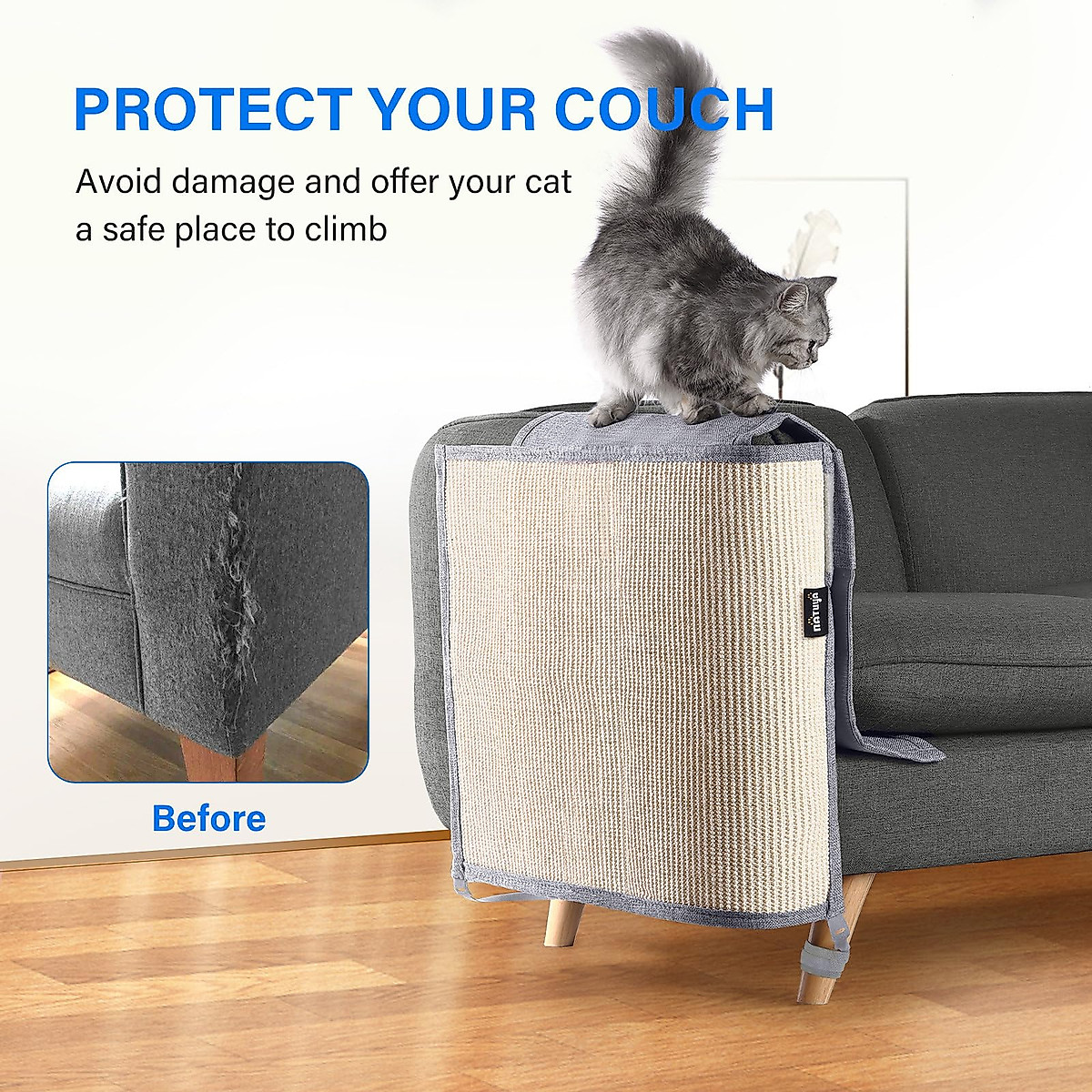 NATUYA Furniture Protectors from Cats - Couch Protector from Cat Claws with Sisal Scratching Pad Anti Cat Scratch Furniture Couch Sofa Corner (Light Gray, Left)