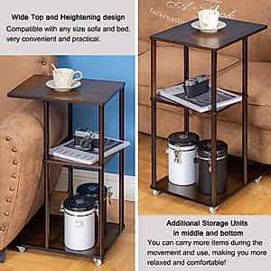 Bamboo Rolling Nightstand End Table - 3-Tier Side Table with Modern Design for Home, Bedroom, Office, and Dorm - Versatile Bedside Furniture and Accent End Table Chest