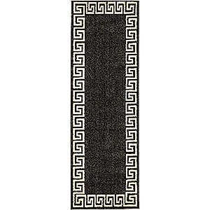 Unique Loom Athens Collection Classic Geometric Modern Border Design Area Rug, 2 ft x 6 ft, Charcoal/Beige