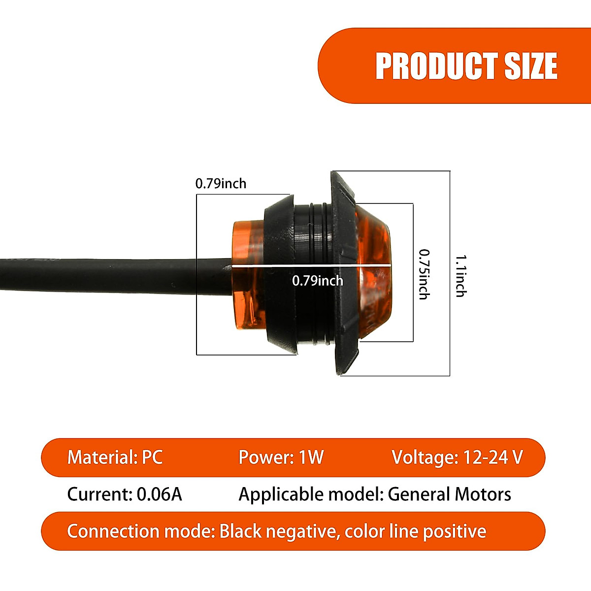 ZBGUN 10 PCS 3/4" 12V Round LED Truck Side Light, Miniature Side Marker Signal Indicator Light, LED Gap Crystal Light Night Warning Light, Universal for Most Trucks Vans Cars Buses Trailers (Yellow)