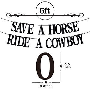 SAVE A HORSE RIDE A COWBOY Banner, Engagement/Wedding Party Banner, Western Cowgirl Bachelorette Party Decorations - Black Glitter