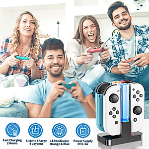 Switch Controller Charger Dock for Nintendo Switch Joycon, Joy con Charging Dock with Lamppost LED Indication, Switch Charging Station Stand for 4 Joy Cons, Joycon Charger with Type-C Cable