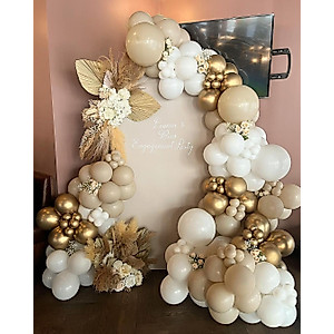 White Sand and Gold Balloons Arch Garland Kit-180pcs Neutral Metallic White Chrome Gold Balloons for Boho Wedding Baby Shower Bridal Shower Birthday Party Decorations