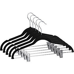 Zoyer Velvet Skirt Hangers (12 Pack, Black)- Non Slip Velvet Pants Hangers with Metal Clips, 360° Swivel Hook, Durable Thin Coat Hangers- Space Saving Velvet Dresses Hangers, Shirt & Clothes Hanger.