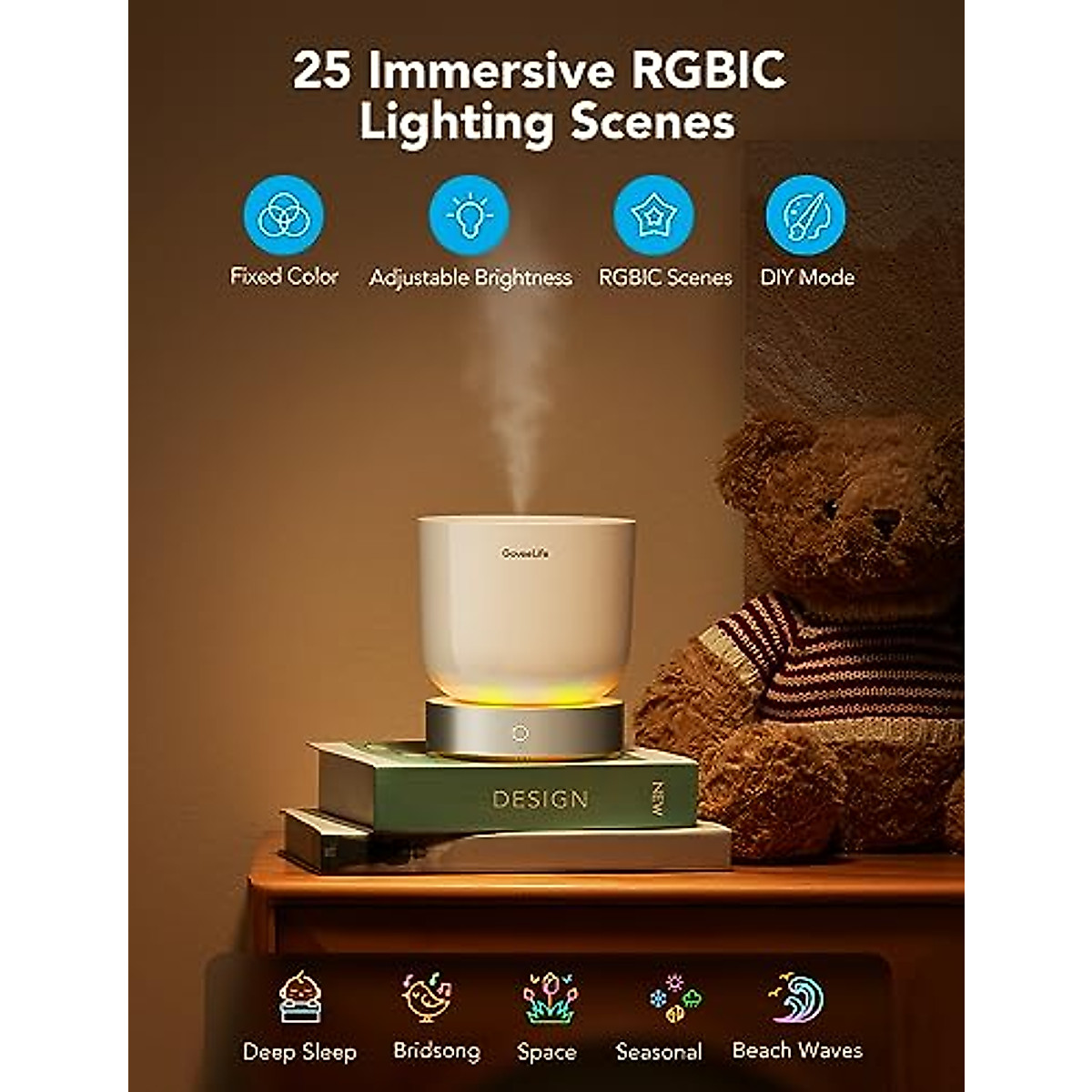 GoveeLife Smart Essential Oil Diffuser with Alexa Voice App Control for Home Office Bedroom, 300ml Quiet Cool Mist Aroma Diffuser with 2 Mist Modes, 24H Timer