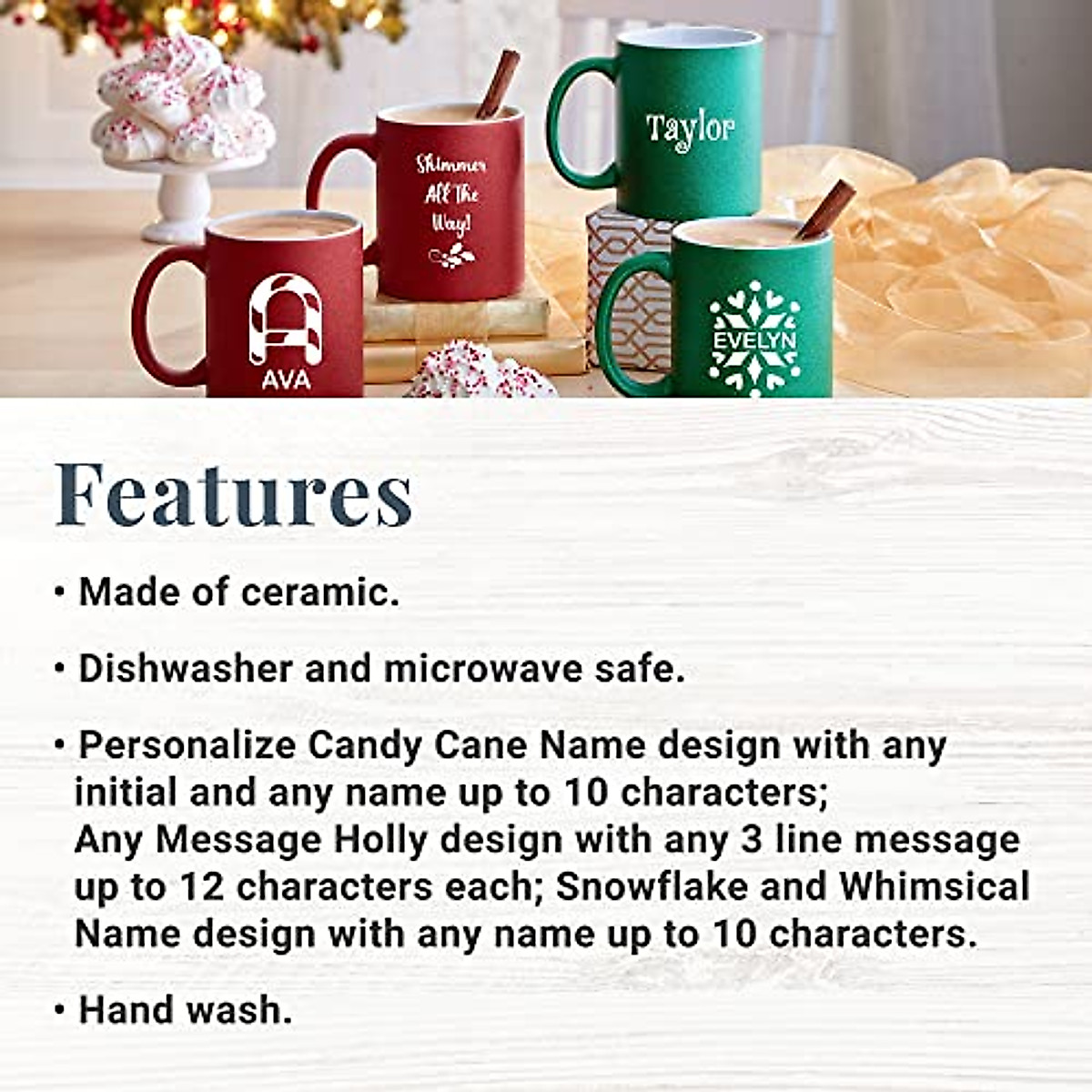 Let's Make Memories Personalized Christmas Cheer Glitter Mugs – Coffee Mugs – Keepsake Holiday Décor - Stocking Stuffer – Red Whimsical Name Design - Customize Name