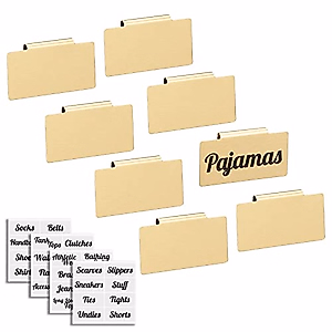 mDesign Steel Clip-On Basket and Bin Tags for Closet Storage, Metal Hanging Holders for Cabinet, in-Drawer, Shelf, and Racks - Set of 8 + Adhesive Labels - Soft Brass