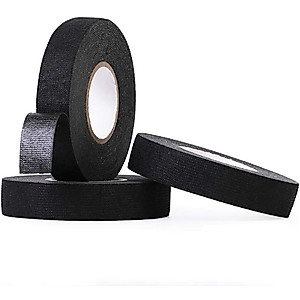4 Rolls Wire Loom Harness Tape, Wiring Harness Cloth Tape, Black Adhesive Fabric Tape, for Automobile Electrical Wire harnessing Noise Dampening Heat Proof （19mm X 25m）