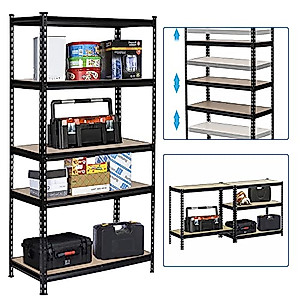 Karl home Garage Shelving Heavy Duty, 5-Tier Wide Size Adjustable Metal Shelving Unit Utility Rack Organization for Garage Pantry Basement, 2000lbs,35.4" L x 17.7" W x 70.9" H, Black