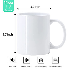SIGNZWORLD Sublimation Mugs, Sublimation Mugs Blank 11oz for Vinyl, Sublimation Coffee Mugs Ceramic Coffee Mug with Large Handle White Coated Ceramic Cup with White Gift Box(Set of 6)