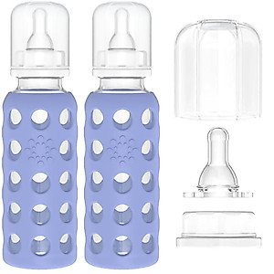 Lifefactory Glass Baby Bottles with Silicone Protection - 2-Pack, 9 oz Bottles, Blueberry