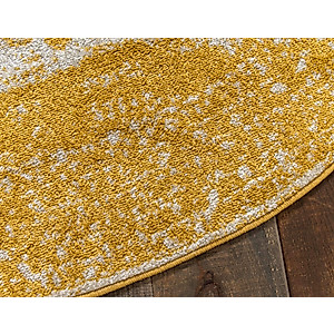 Unique Loom Bromley Collection Area Rug - Wells (96" Round, Yellow/ Ivory)