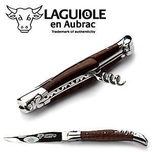 Laguiole en Aubrac Handmade Knife 12 cm Corkscrew L0312AMIF Snakewood Handle, Blade and bolsters Stainless Steel Shiny