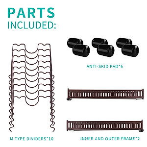 Drengdrau Expandable Pots and Pans Organizer Rack, Adjustable Pot Lid Organizer Holder, Cutting Board Organizer with 10 Dividers for Kitchen Counter Cabinet Bakeware Organizer, Bronze