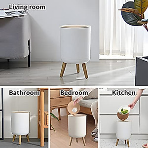 Bedroom Small Trash Can with Lid, Plastic Bathroom Garbage Can with Push Button, Nordic Trash Cans, White Trash Bin Waste Basket Suitable for Kitchen,Living Room,Office ,Dog Proof Trash can (1.8 Gal Round)