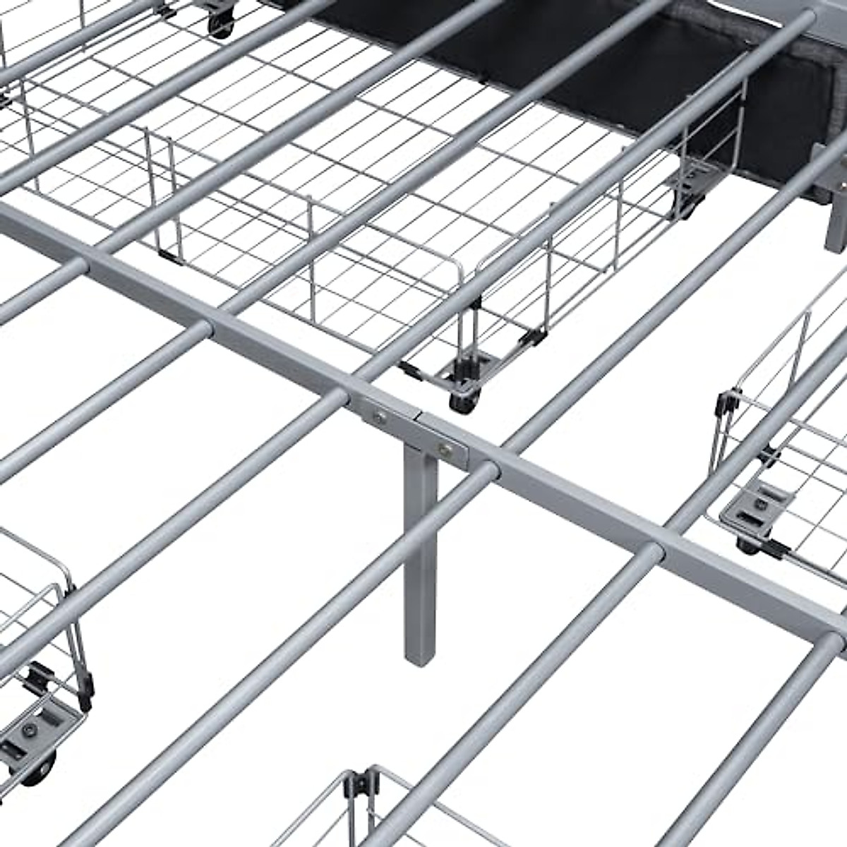 WADRI Modern Queen Size Metal Frame Upholstered Bed with 4 Drawers, Linen Fabric Platform Bed with Upholstered Headboard, Storage Platform Bed for Kids Teens Bedroom (Gray + Linen-N32)