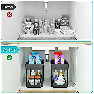 petisal 2-PACK Under Sink Organizers and Storage with Sliding Drawer，2-Tier Bathroom Under Sink Shelf Rack,Multi-Functional Cabinet Storage Space Saver For Kitchen/Bathroom/Bedroom/Office.