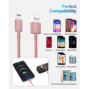 4 Pack [Apple MFi Certified] Apple Charging Cables 6ft, iPhone Chargers Lightning Cable 6 Foot, Fast iPhone Charging Cord for iPhone 14/14Pro/13/13Pro/12/11/11Pro/11Max/ X/XS/XR/XS Max/8, ipad(Pink)