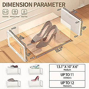 12 Pack Large Shoe Organizer Storage Boxes for Closet, Modular Space Saving Shoe Boxes Clear Plastic Stackable Sneaker Containers Display Case with Lids, White