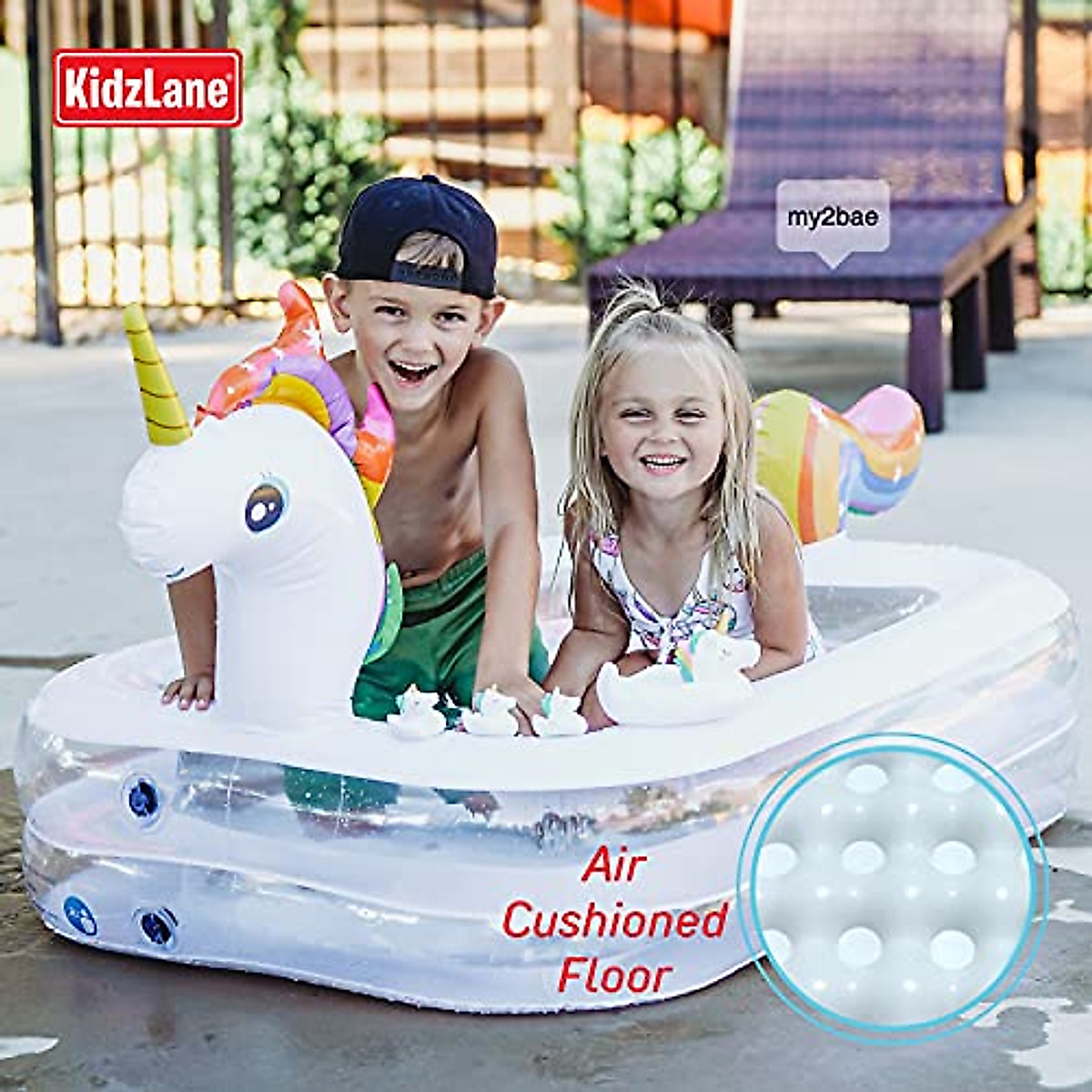 Kidzlane Unicorn Pool with Toys for Kids | Small Inflatable Kiddie Pool Includes Toys, Pump, Carrying Bag | Toddler Blow Up Swimming Pool for Backyard & Outdoor (43” x 32” x 28")