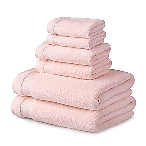 MARTHA STEWART 100% Cotton Bath Towels Set - 6 Piece Set | 2 Bath Towels - 2 Hand Towels - 2 Washcloths | Quick Dry Towels | Plush Towels | Absorbent | Ideal For Everyday Use | Blush Pink Towels