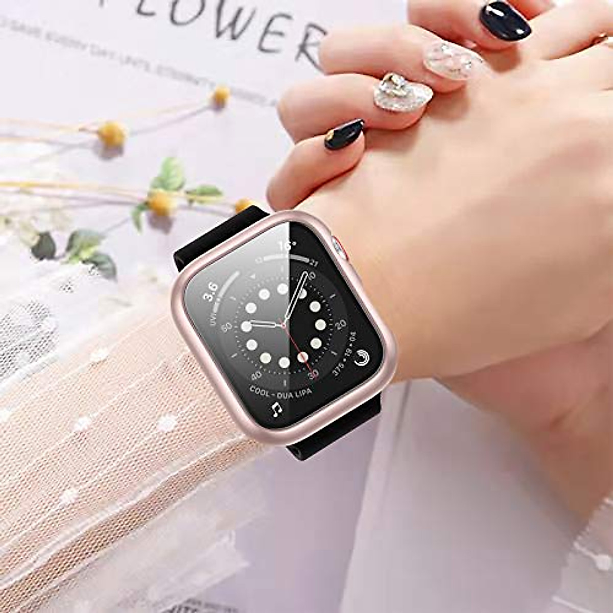 Haojavo 12 Pack Case Compatible for Apple Watch 44mm SE(2022) Series 6/5/4/SE(2019) Tempered Glass Screen Protector, Full Hard PC Scratch Resistant Bumper Protective Cover for iWatch Accessories