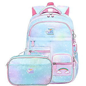 Backpacks for Girls School Cute Kids Backpack Bookbags with Insulated Lunch Box Set for School Elementary girl, Tie Dye School Bag with Laptop Compartments 16 * 11.5 * 7.5, Galaxy Blue