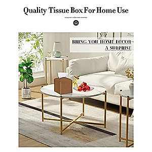 Tissue Box Cover, Jeethemy, Square Tissue Box Holder for Black PU Leather with Braided Pattern, Portable and Foldable, Can Be Used Both at Home and Outdoors,Single Soft Camel