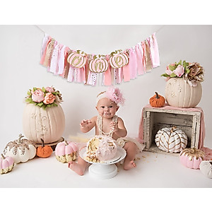 Pumpkin Highchair Banner for 1st Birthday - Our Little Pumpkin Banner, Pumpkin Birthday Party Decorations, Pink Gold First Birthday Banner, Baby Shower Decorations for Baby Girl