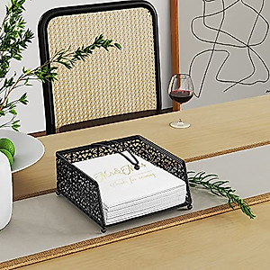 Kinisa Flat Napkin Holder for Table, Black Metal Napkin Holders for Kitchen with Weighted Arm, Cocktail Napkin Dispenser also for Outdoor Use