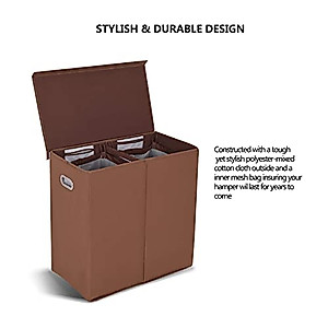 Giantex Double Laundry Hamper Clothes Organizer W/Magnetic Lid & Removable Liners Bags Built-in Handles, Separate Compartments and Easy Transport for Bathroom Bedroom Utility Room (Coffee)